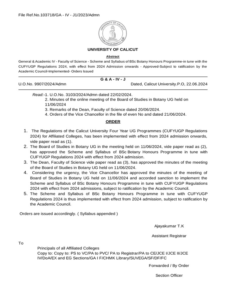BSc Botany Honours Syllabus 2024 | PDF | Botany | Science