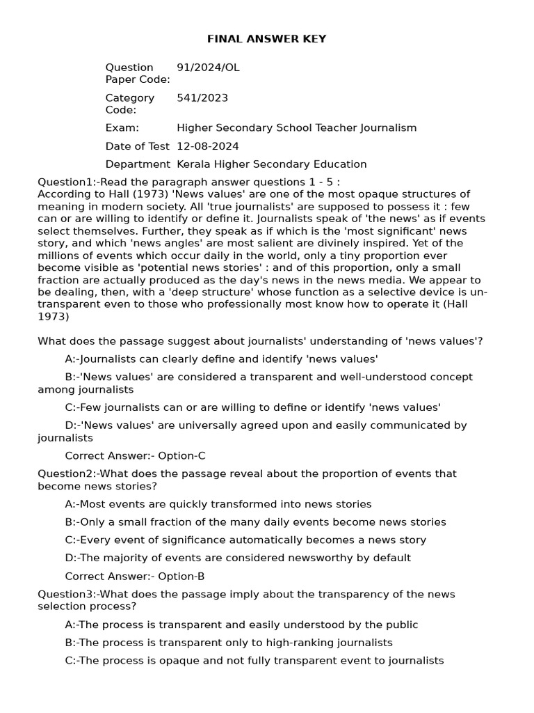 Final Key HSST Jaournalism | PDF | Public Relations | Communication