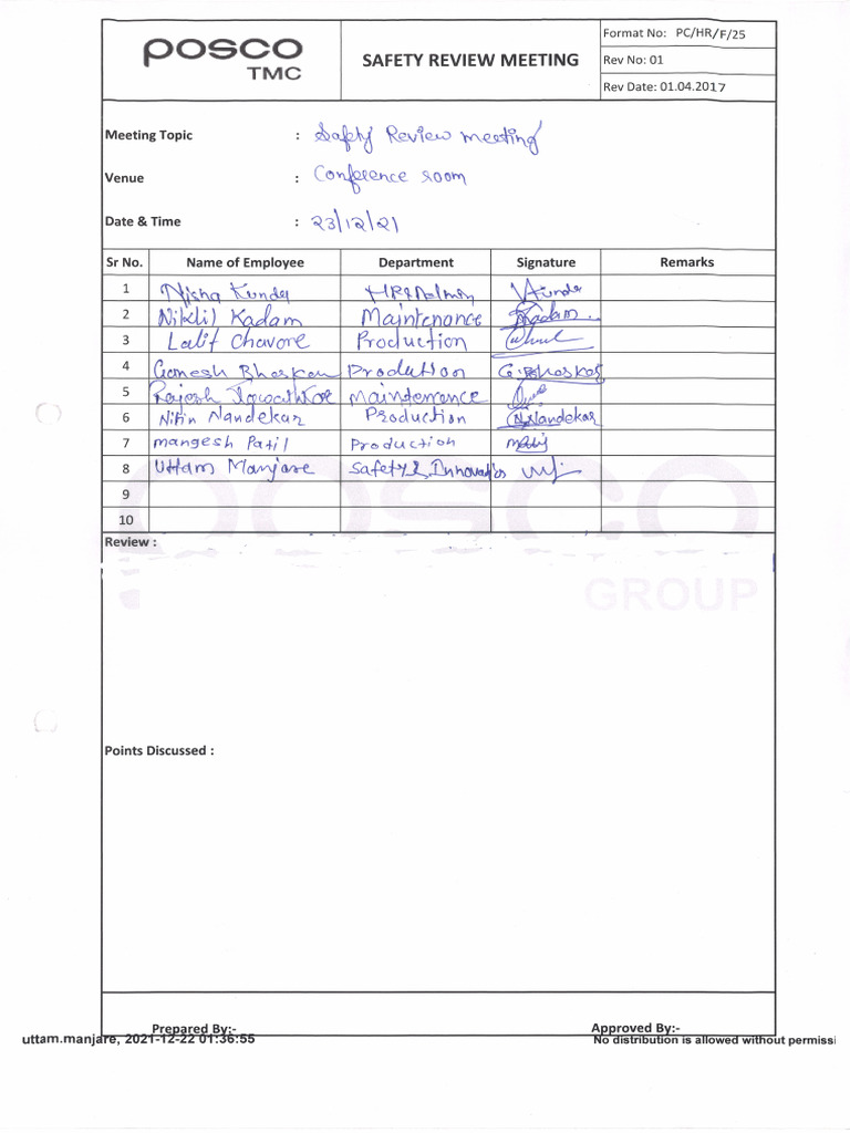 Scan - Safety Meeting Attendance | PDF