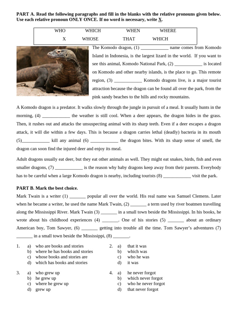 Relative Clauses-All Quizzes | PDF | Tulip