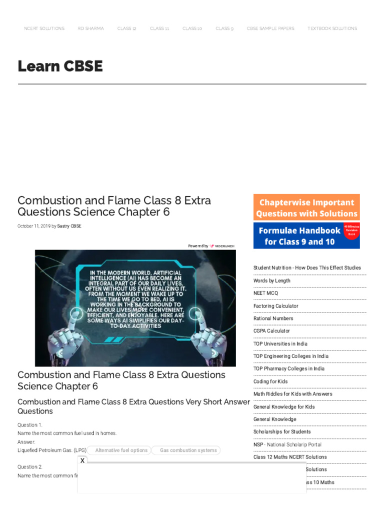 Class 8 Combustion & Flame Extra Qs | PDF | Combustion | Fires