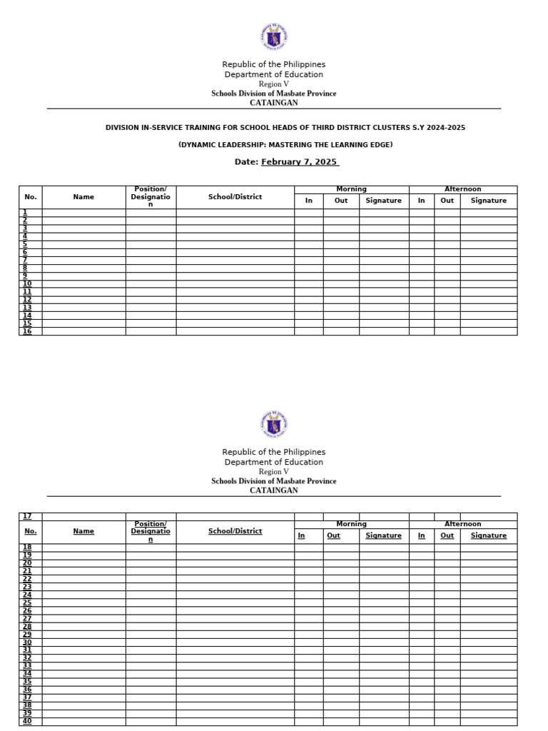 Inset Attendance Sheet for Training | PDF | Government Institutions ...