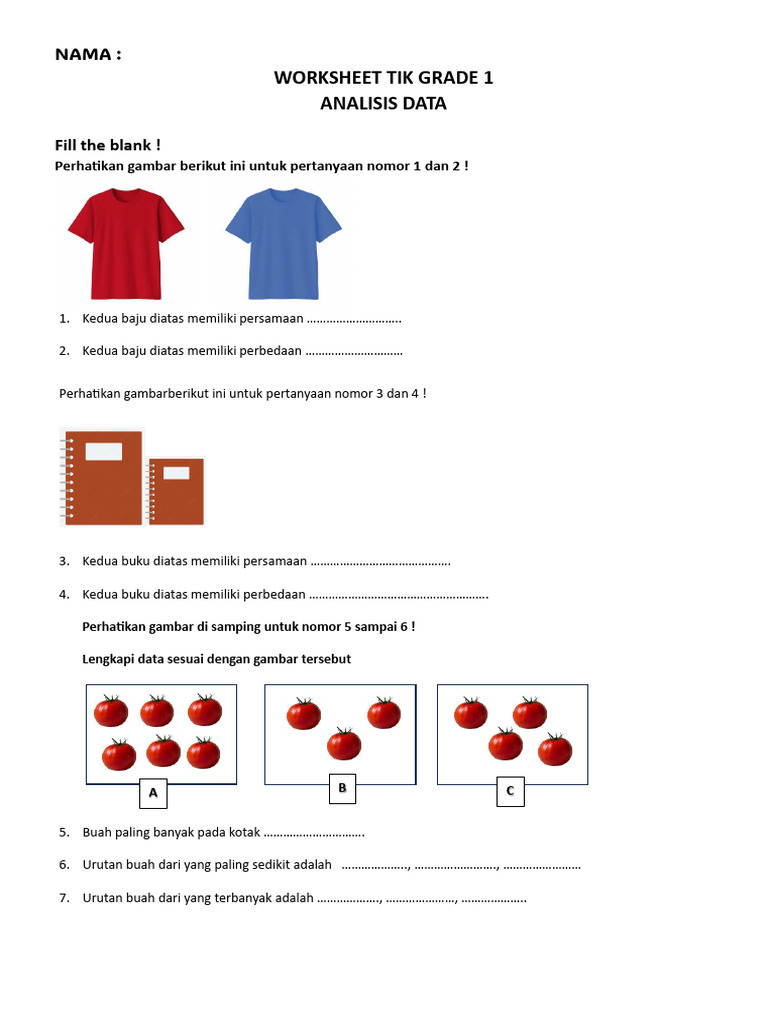 WORKSHEET TIK GRADE 1 Analisis Data | PDF