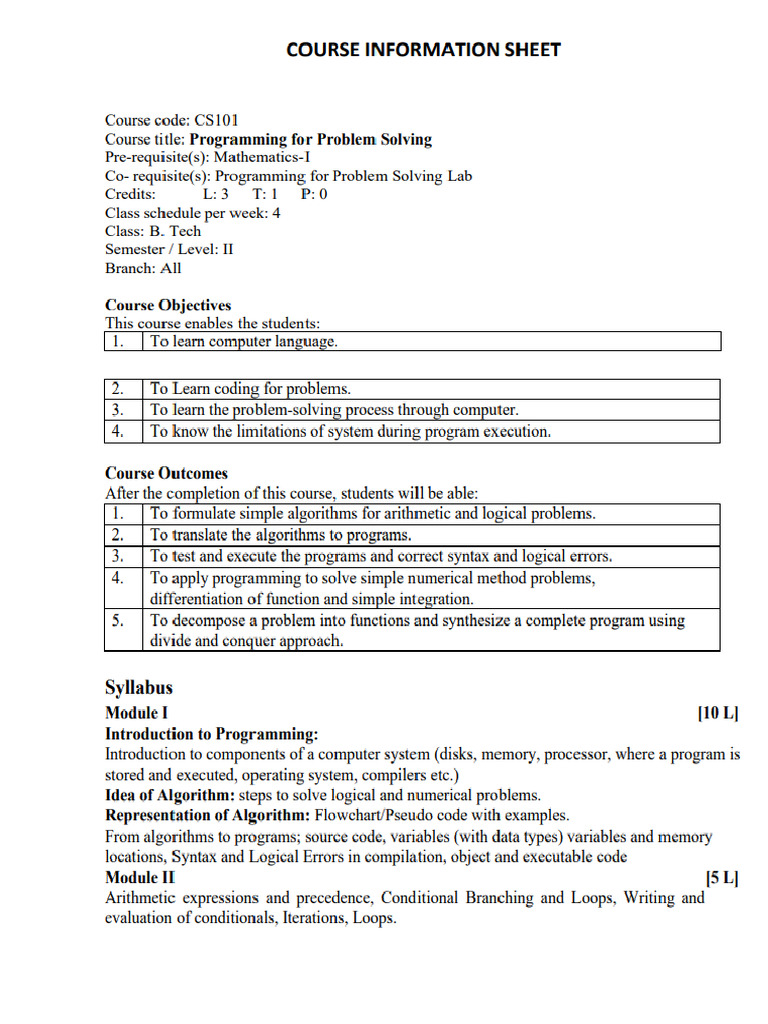 CS101 PPS Syllabus | PDF