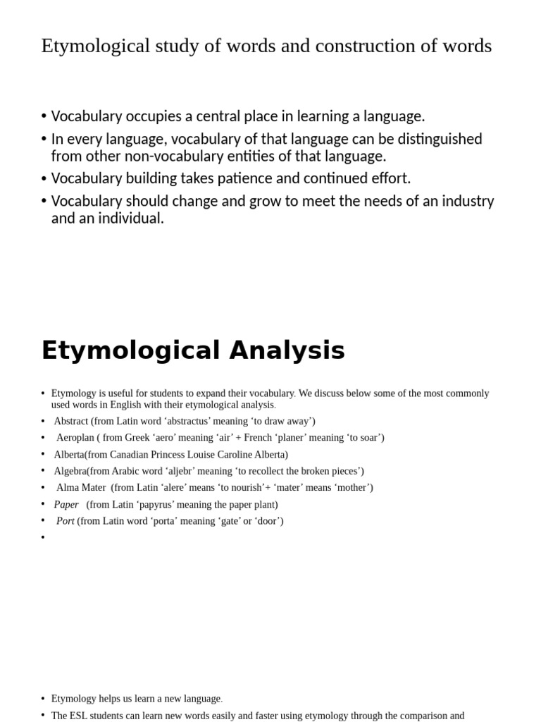 Etymology and Vocabulary Building Guide | PDF | Crossword | English ...