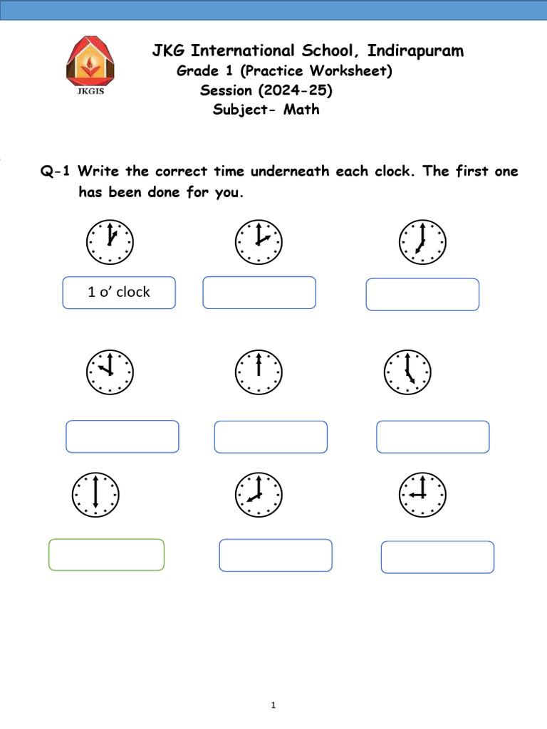 Grade 1 Math Practice Worksheet | PDF