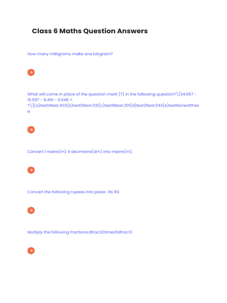 Class 6 Maths Question Answers | PDF | Subtraction | Numbers