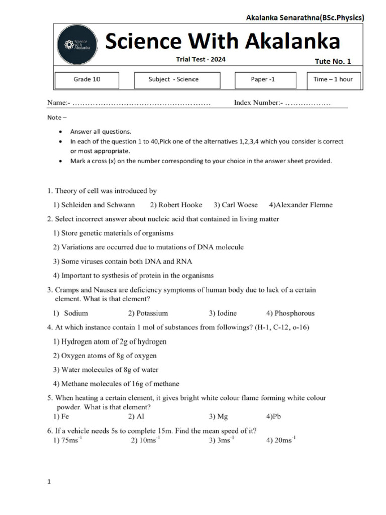 Grade 10 EM Tute No 1 | PDF