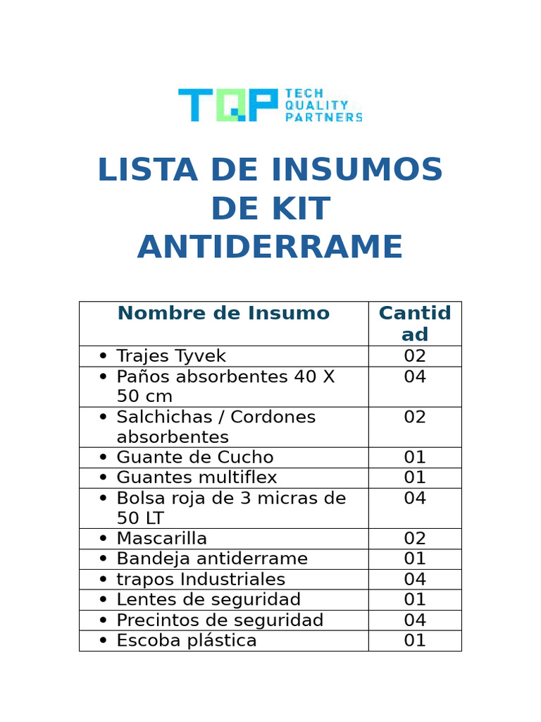 Lista de Insumos | PDF
