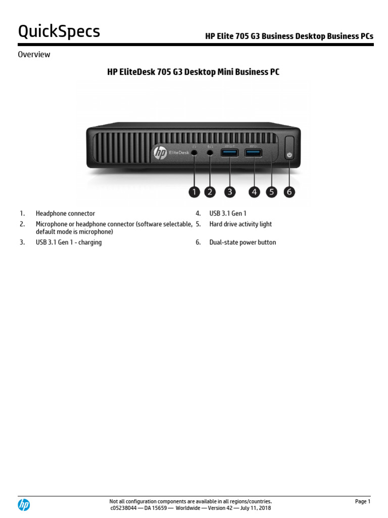 HP 705 G3 Quickspecs | PDF | Usb | Solid State Drive