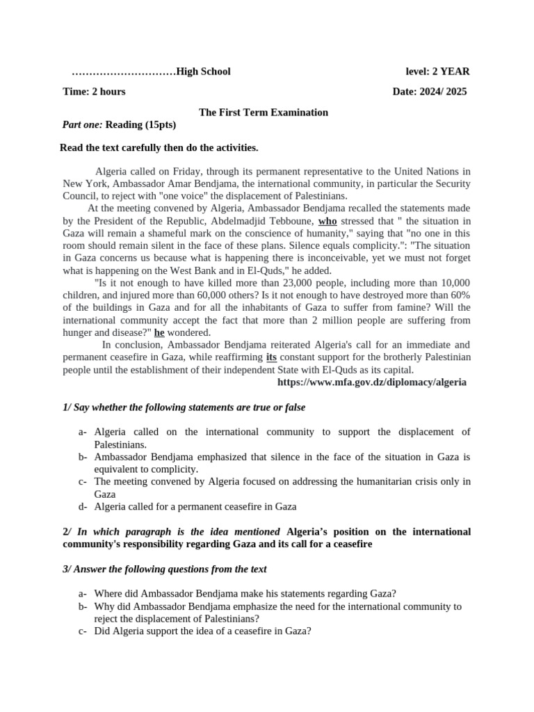 2as Scientific Make Peace Exam 2 | PDF | Gaza Strip | Israeli ...