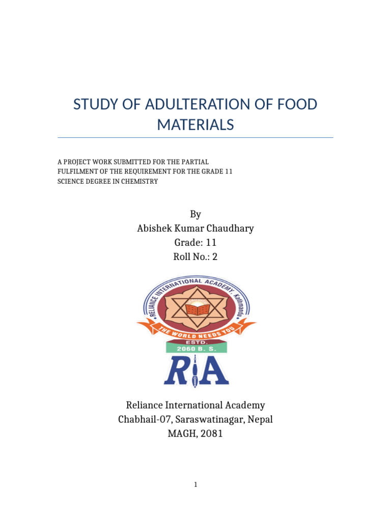 Chemistry Project Adulteration | PDF | Foods | Turmeric