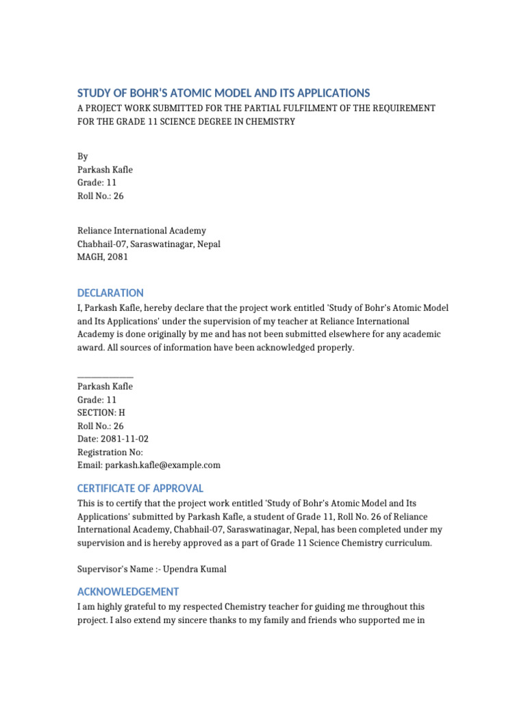 Bohr Atomic Model Project | PDF | Spectroscopy | Energy Level