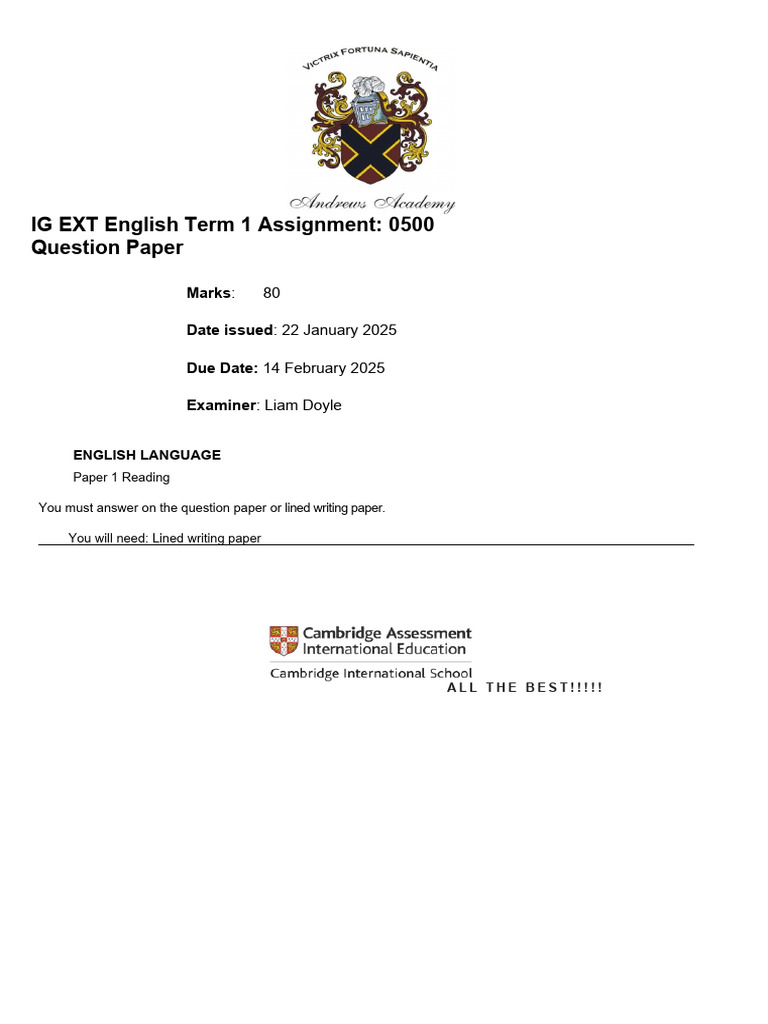 IG Extended English Term 1 Assignment QUESTION PAPER | PDF