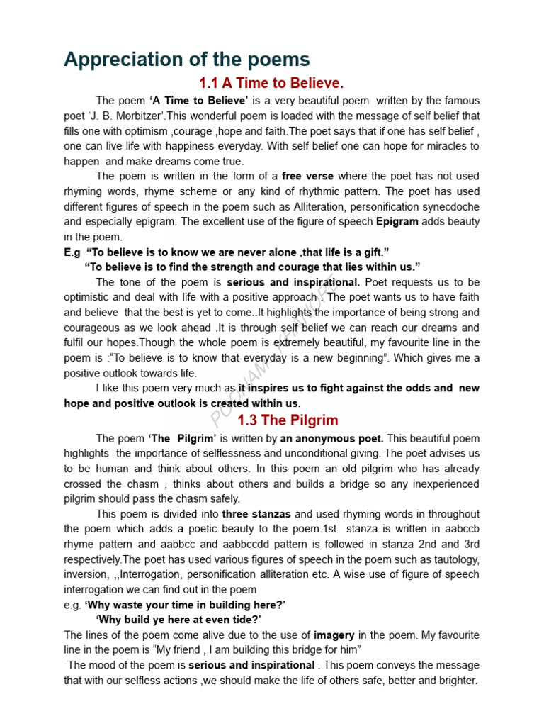 VIII Poems Appreciation | PDF | Poetry | Thou