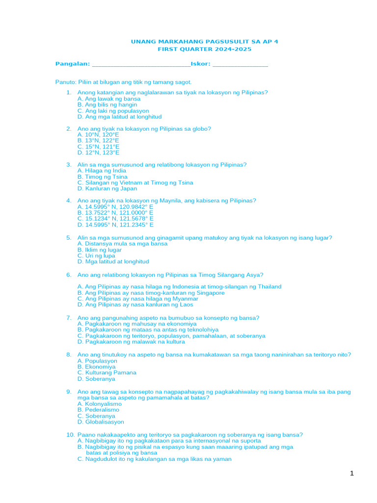 Q1 PT Ap 4 Matatag | PDF