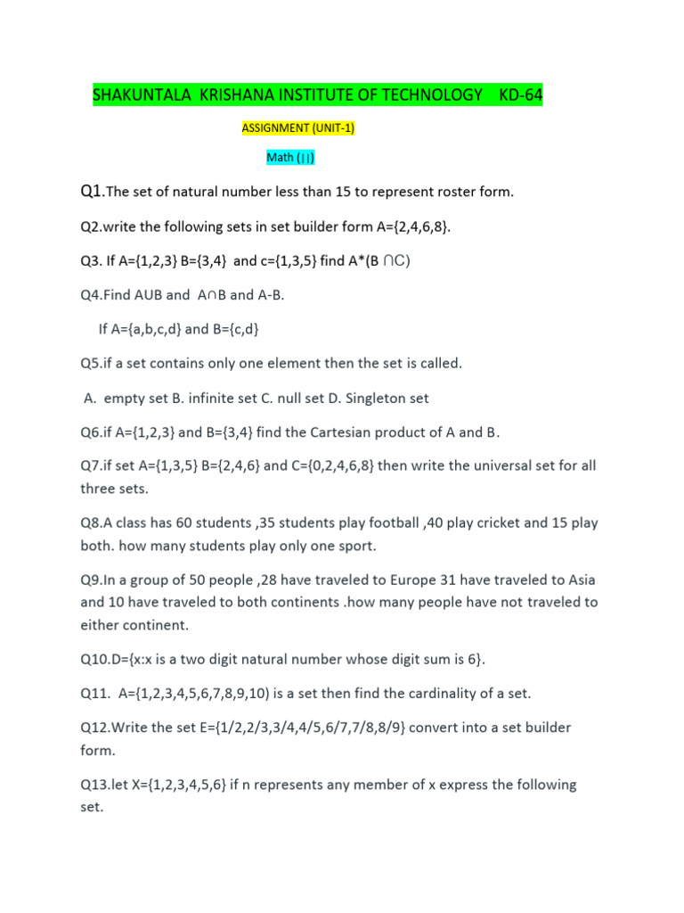 Set Theory Assignment Questions | PDF