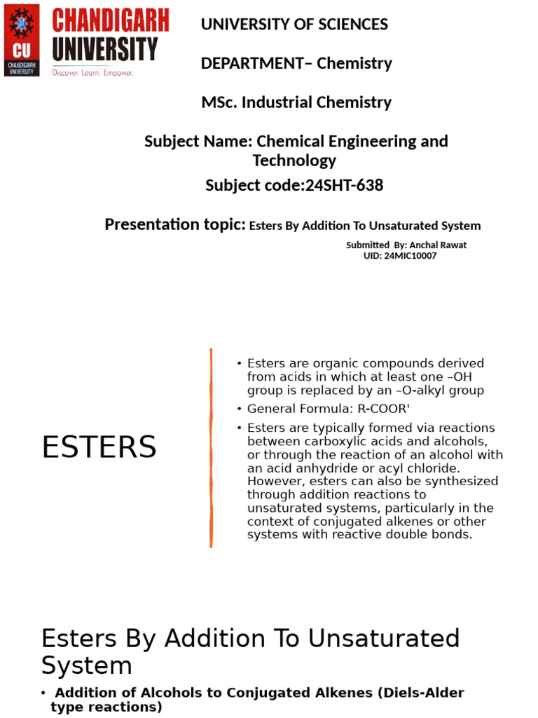 Chemical Eng - Presentation 24mic10007 | PDF | Ester | Aldehyde