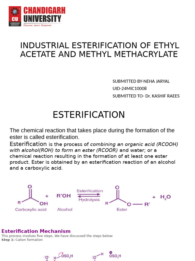 Esterification of Ethyl Acetate and Methyl Methacrylate | PDF | Ester | Chemical Reactions