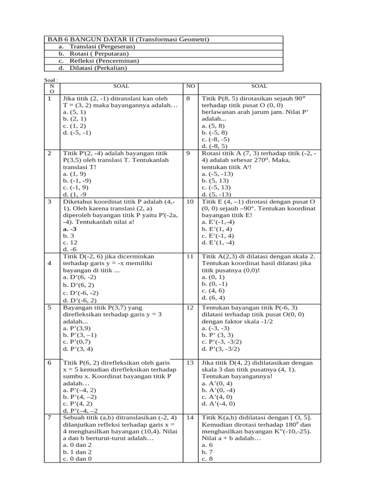 Bab 6 Geometri Transformasi (Soal Dan Pembahasan) | PDF