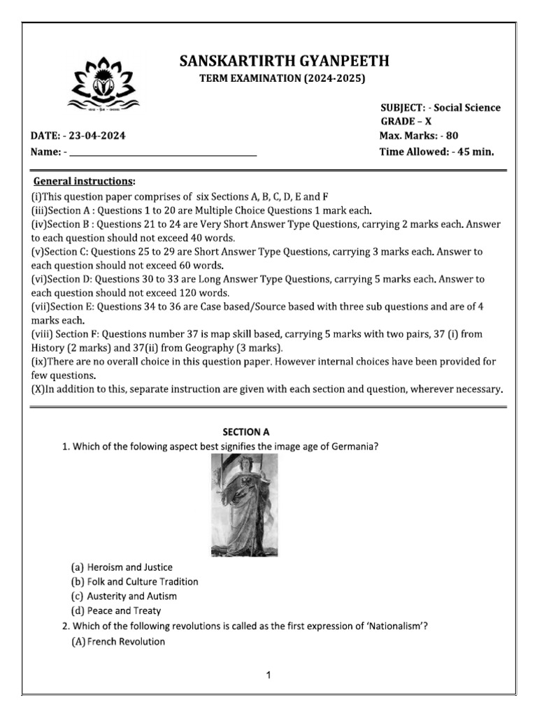 Term 1 Paper SST | PDF