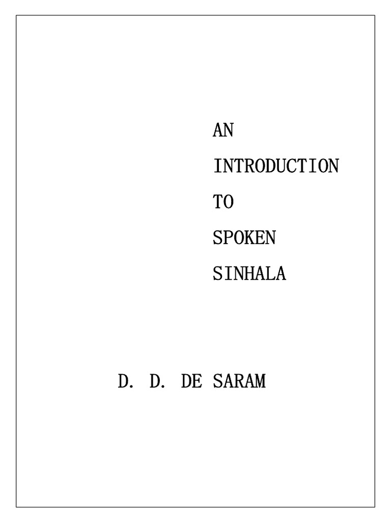 Introduction to Spoken Sinhala | PDF