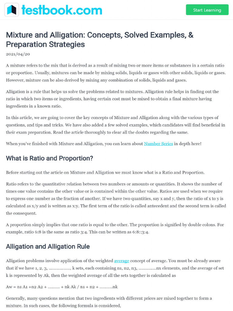 Maths Mixture and Alligation 147f1525 | PDF