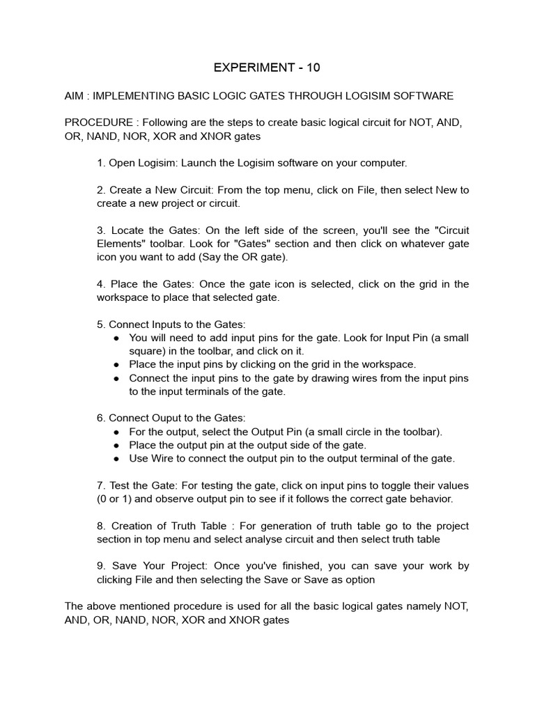 Implement Logic Gates in Logisim | PDF
