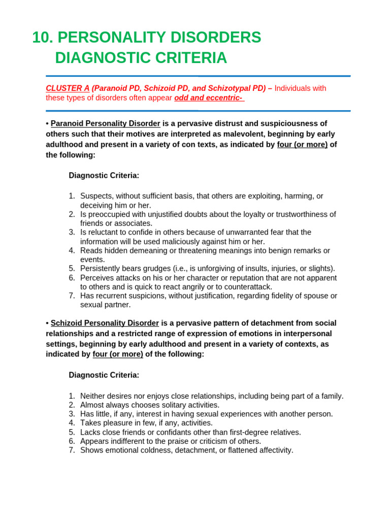 Overview of Personality Disorders | PDF | Personality Disorder ...