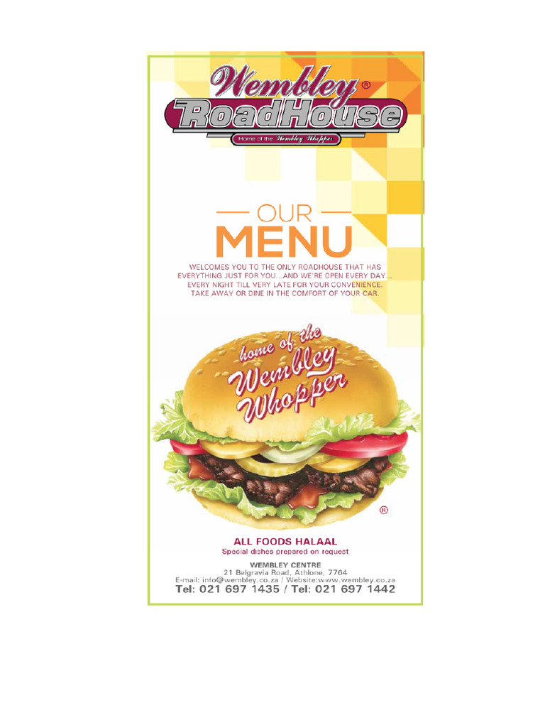 Wembley Roadhouse Menu | PDF