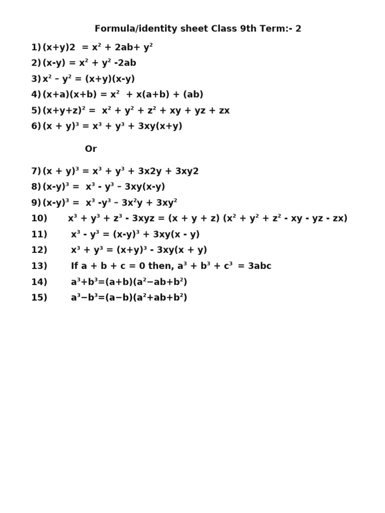 Formula Sheet | PDF