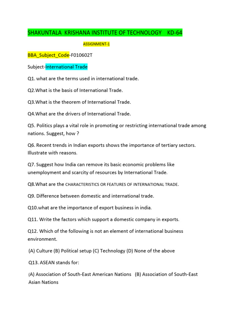 International Trade (Assignment 1) | PDF