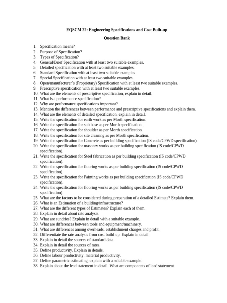 Engineering Specs and Cost Estimation Guide | PDF | Specification ...
