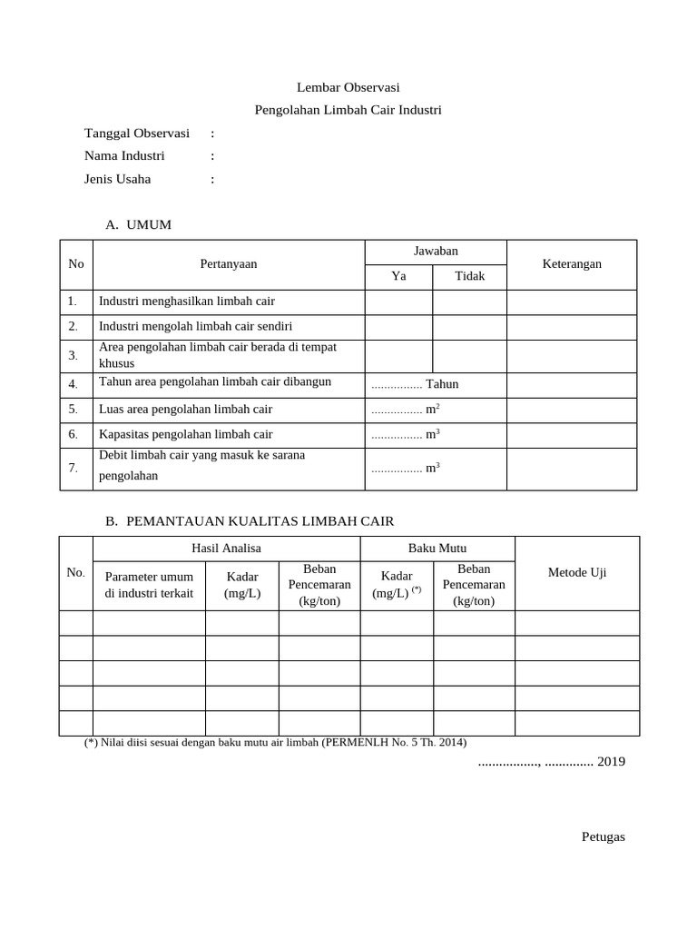 Lembar Observasi LIMBAH CAIR | PDF