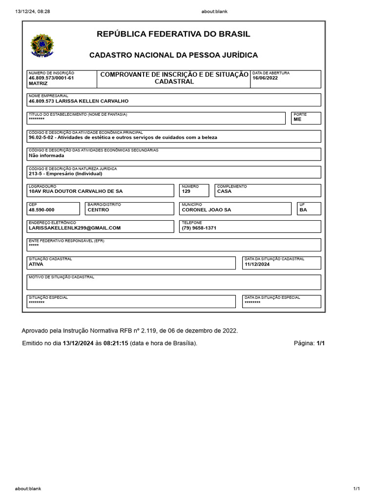Comprovante de Cadastro Do Mei | PDF | Brasil