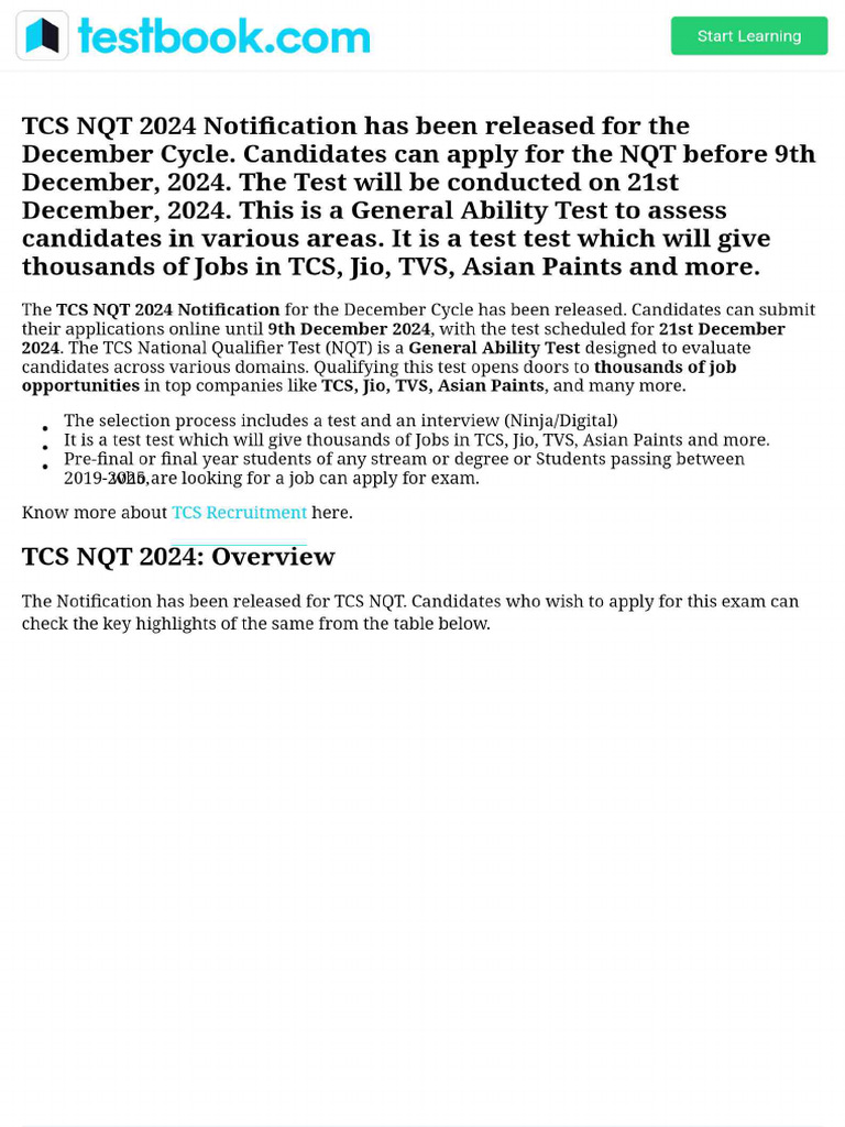 Tcs Nqt 2024exam Info | PDF