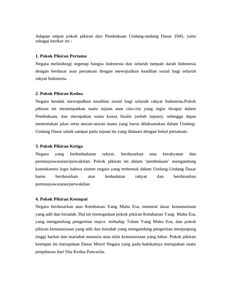 Adapun Empat Pokok Pikiran Dari Pembukaan Undang | PDF