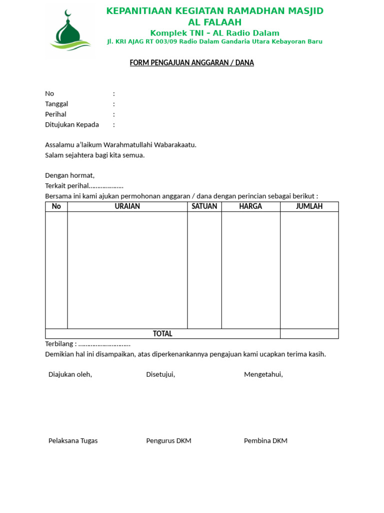 FORM PENGAJUAN ANGGARAN | PDF