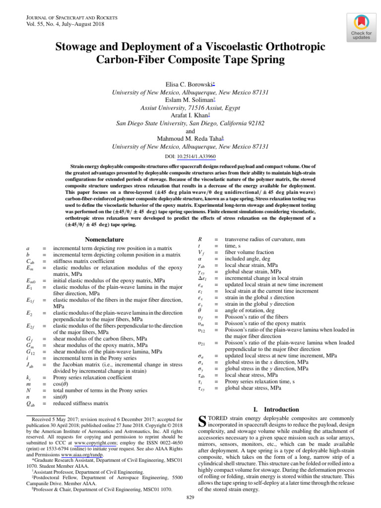 Bistable Tape Spring Deployment Study | PDF | Composite Material ...