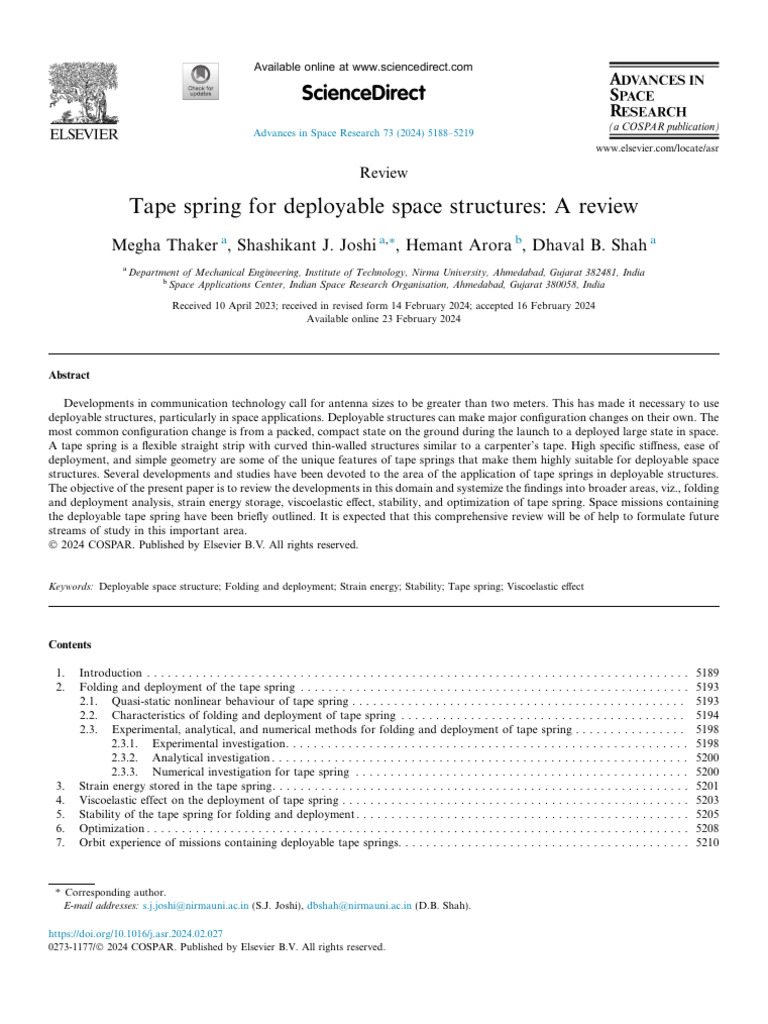 Tape Spring in Deployable Space Structures | PDF | Outer Space | Fibre ...