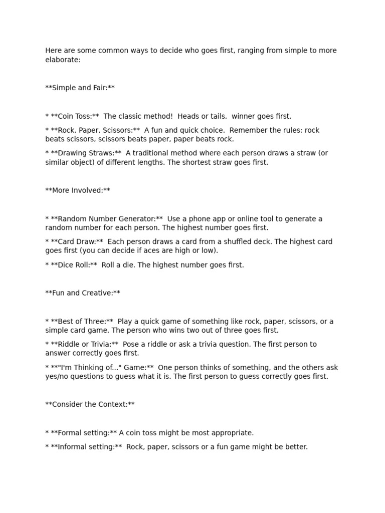 Fun Ways to Decide Who Goes First | PDF