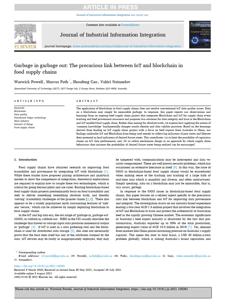 IoT and Blockchain in Food Supply Chains | PDF | Internet Of Things ...