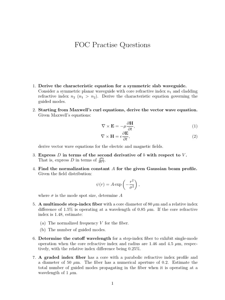 FOC Tutorial Questions 2025 | PDF