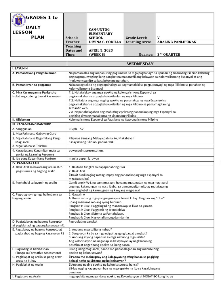 DLP_ARALING PANLIPUNAN 5_Q3_W8-D3 | PDF