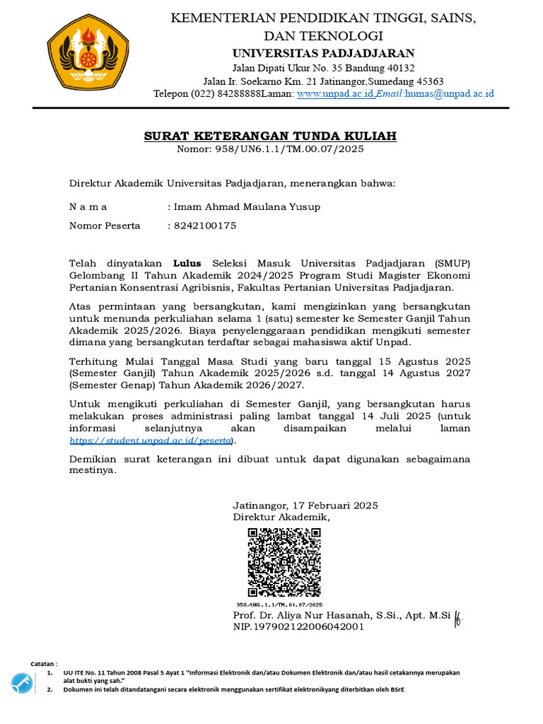 958_Surat Keterangan Tunda Kuliah a.n. Imam Ahmad MY 8242100175_signed ...