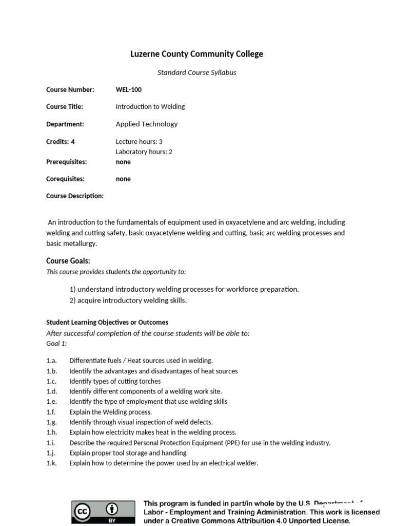 Intro_to_Welding_Course_Syllabus | PDF | Welding | Construction
