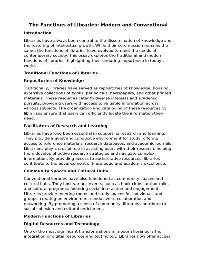 Modern and Traditional Library Roles | PDF | Libraries | Information ...