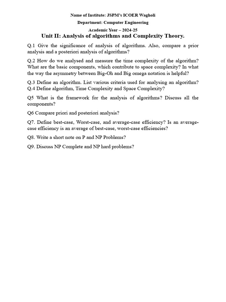 DAA Unit 2 Question Bank | PDF