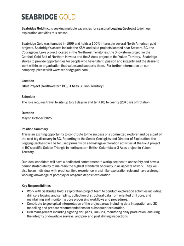 Seasonal Logging Geologist Positions | PDF