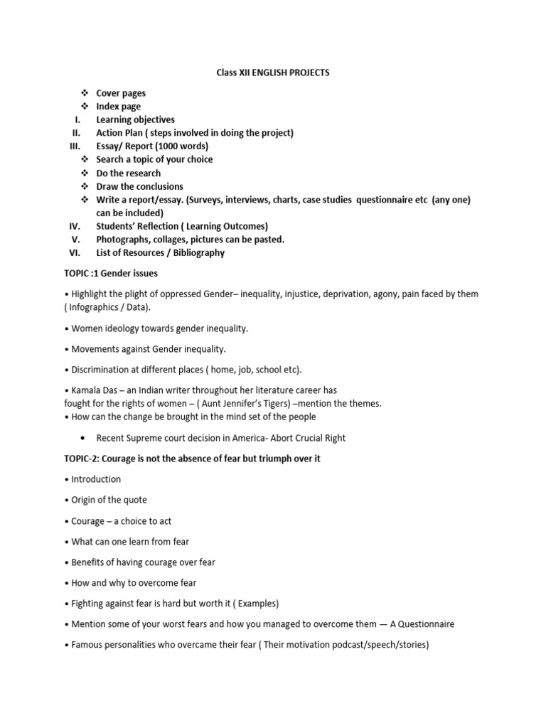 Class XII English Project Guidelines | PDF